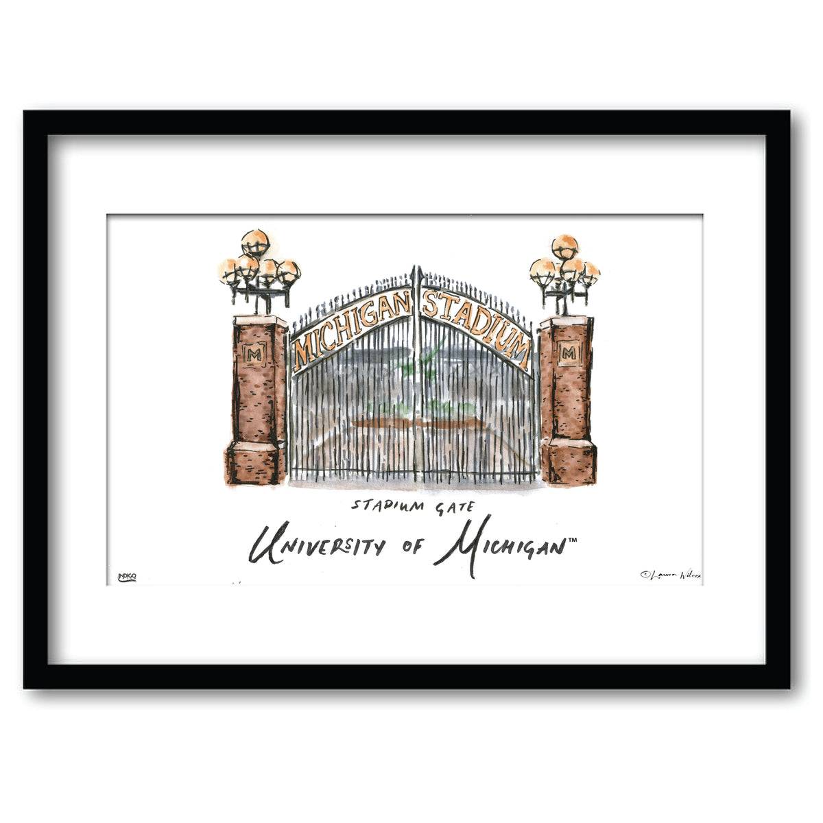 Michigan Stadium Gate, Framed Watercolor Wall Art 16" x 20" by Laura W ...