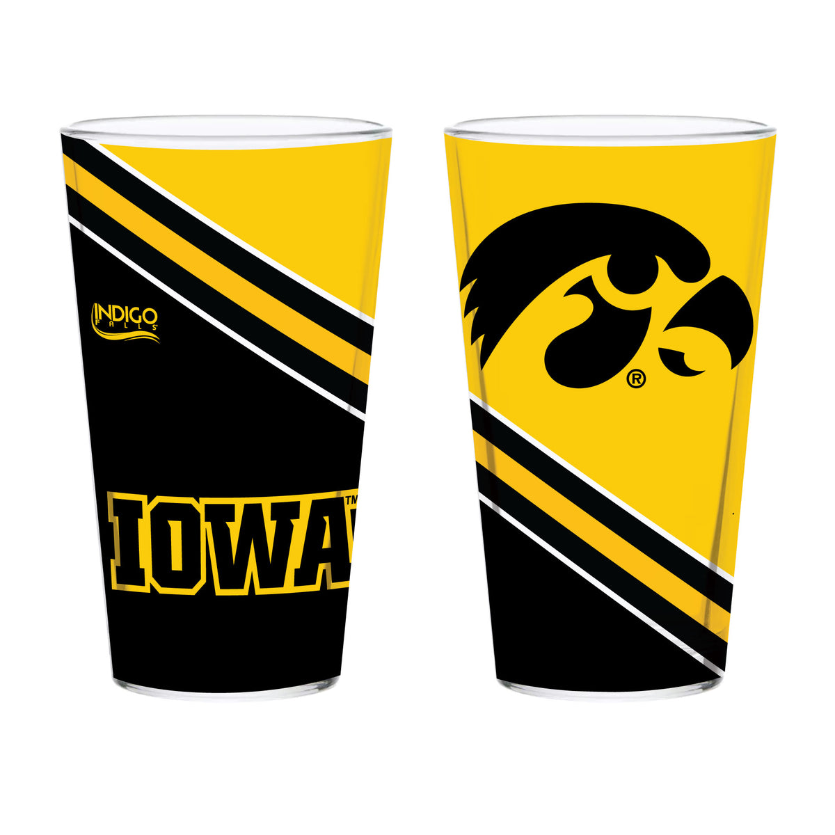 Set of 2 Iowa Hawkeyes 16oz Stripe Pint Glasses - Indigo Falls
