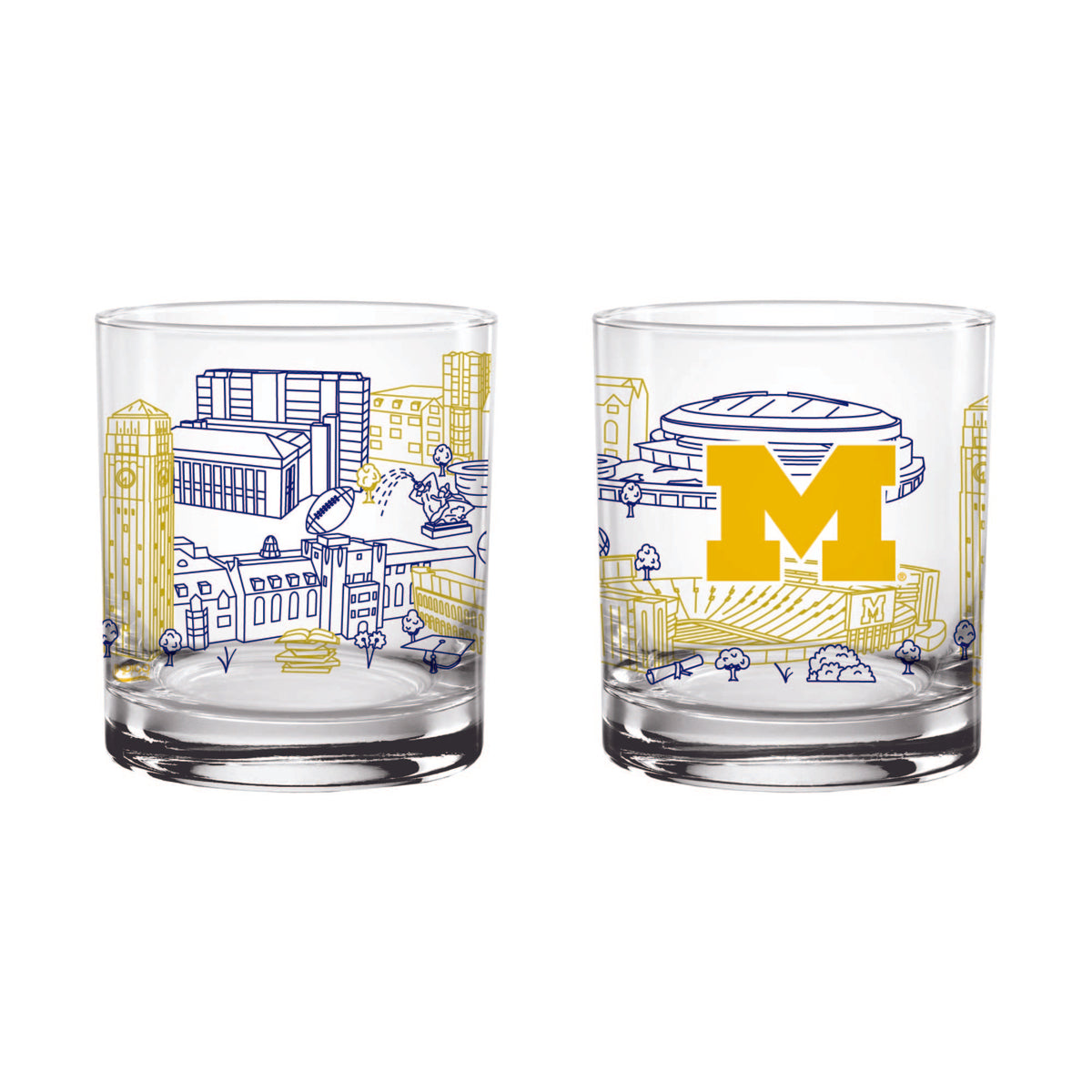Set of 2 Michigan Wolverines Campus Line Art 14oz Rocks Glasses ...